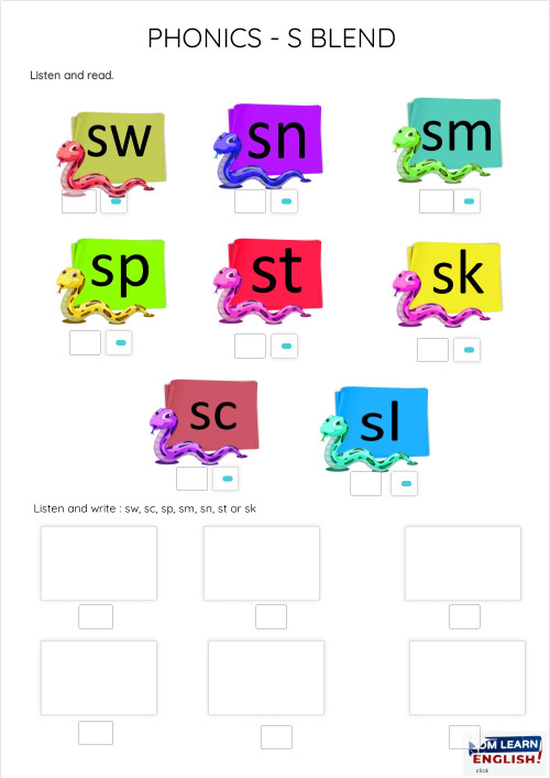 Phonics - S Blend. Interactive worksheet | TopWorksheets