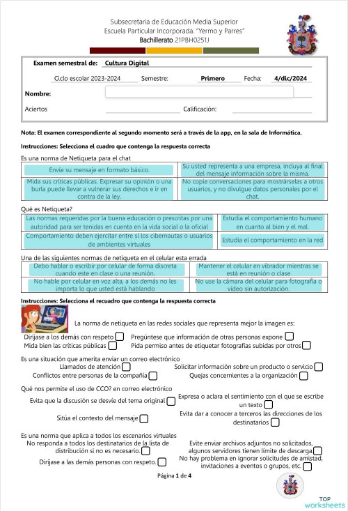 Examen Cultura Digital. Ficha interactiva | TopWorksheets
