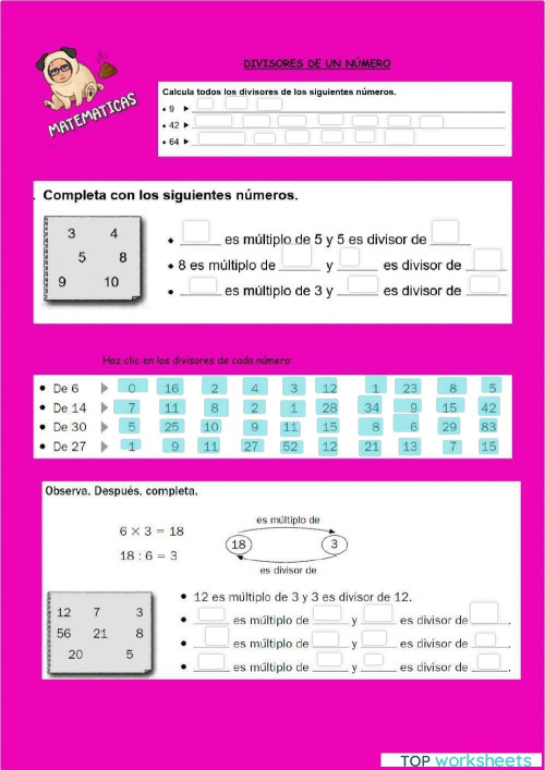Divisores. Ficha interactiva | TopWorksheets