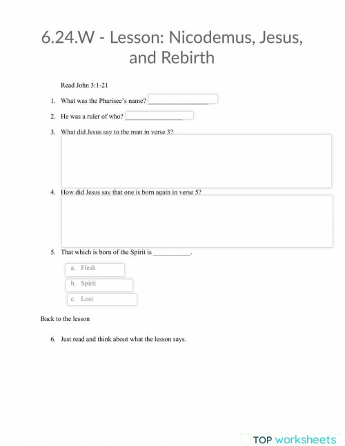 Nicodemus, Jesus, and Rebirth. Interactive worksheet | TopWorksheets