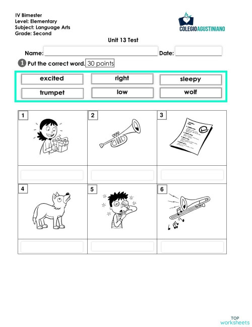 Unit 13 Test Language Arts. Interactive worksheet | TopWorksheets