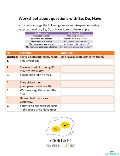 Worksheet about questions with Be, Do, Have. Interactive worksheet ...