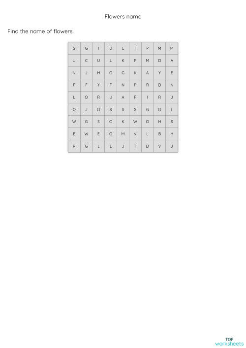 Flowers name. Interactive worksheet | TopWorksheets
