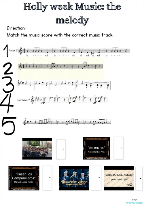 Holly week music: the melody. Interactive worksheet | TopWorksheets