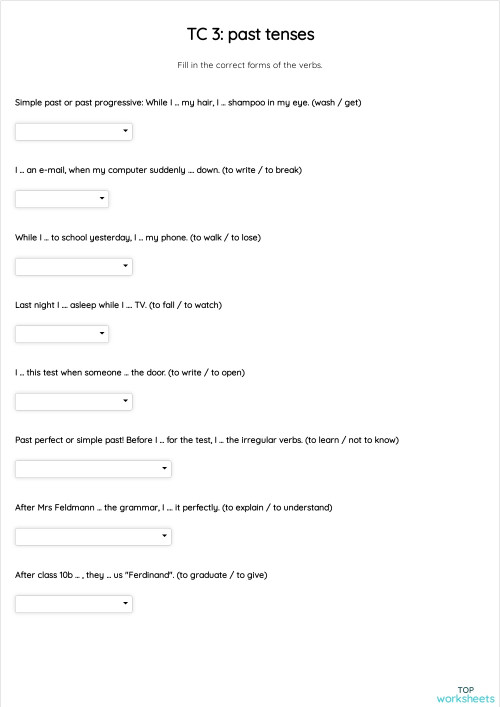TC 3: past tenses. Interactive worksheet | TopWorksheets