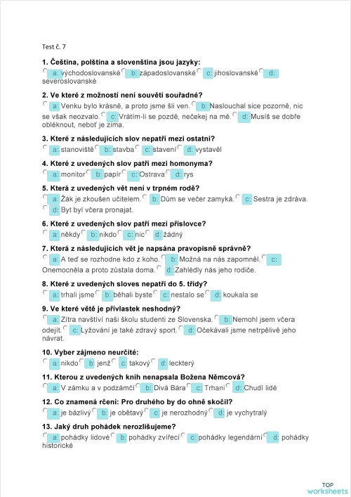 Vzory středního rodu - procvičování. Interaktivní pracovní list ...