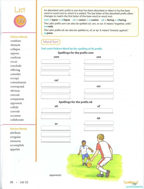 List 23 Word Sort Pg 90. Interactive worksheet | TopWorksheets