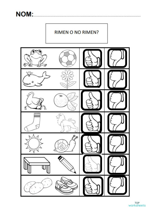 RIMEN O NO RIMEN?. Fitxa interactiva | TopWorksheets