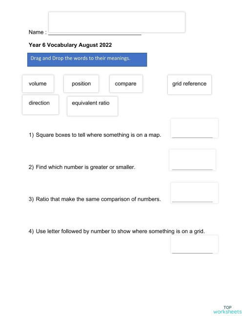 Year 6 Vocabulary August 2022. Interactive worksheet | TopWorksheets
