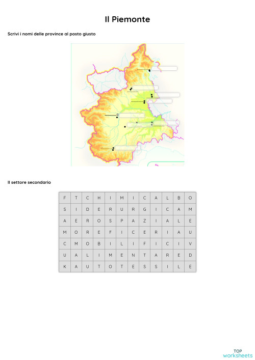 Il Piemonte. Scheda interattiva | TopWorksheets
