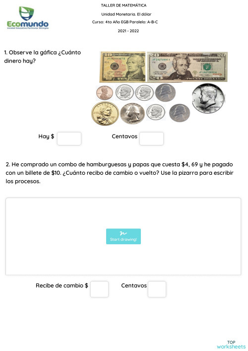 TALLER UNIDAD MONETARIA. Ficha interactiva | TopWorksheets