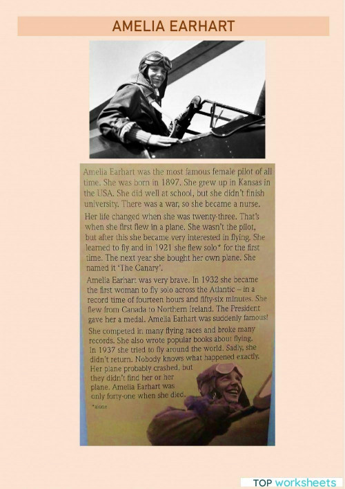 Amelia Earhart interactive. Interactive worksheet | TopWorksheets