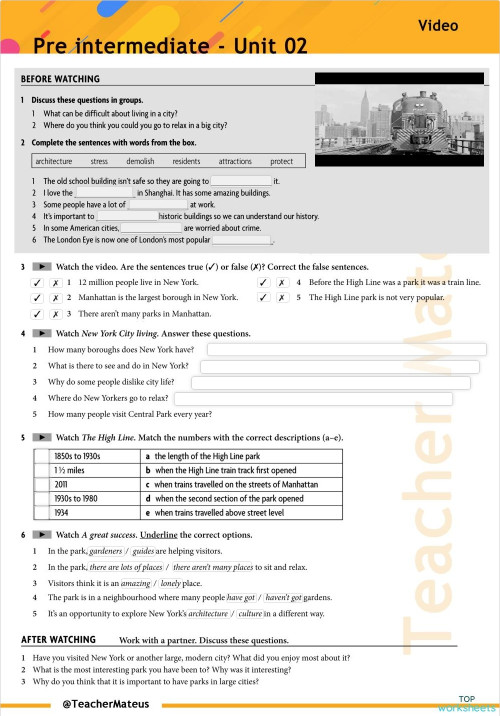 VIDEO - NH - Pre intermediate - Unit 02. Interactive worksheet ...