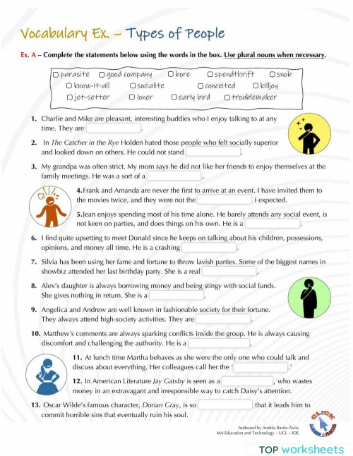 Vocabulary Ex. - Types of People. Interactive worksheet | TopWorksheets