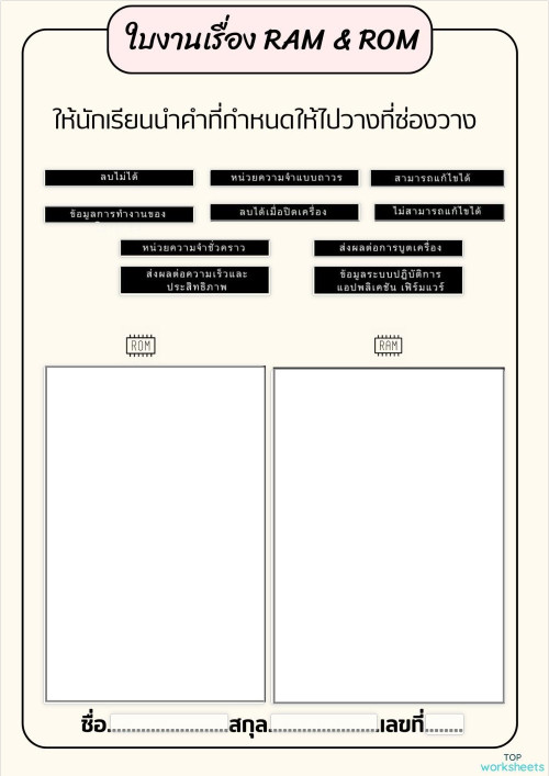 ใบงานเรื่อง rom&ram ใบงานเชิงโต้ตอบ | TopWorksheets