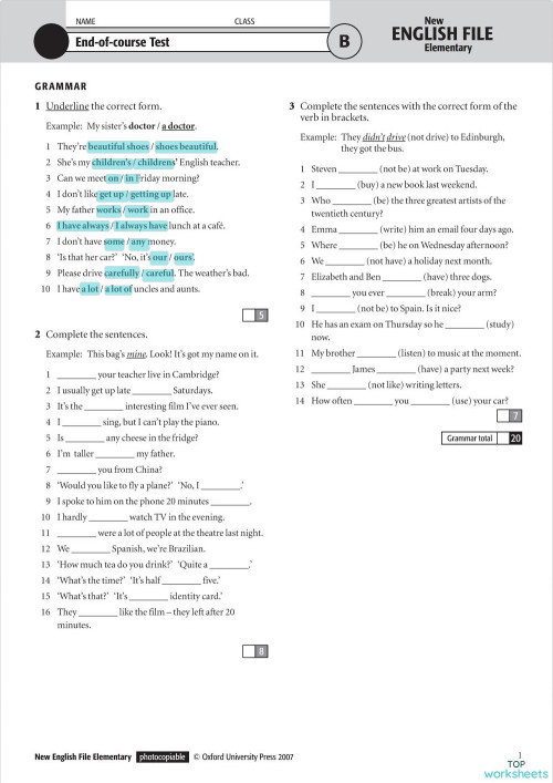 Elementary end test. Interactive worksheet | TopWorksheets