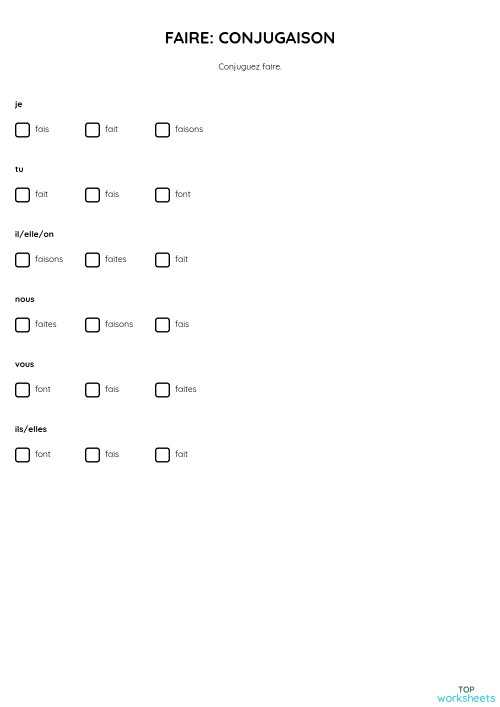 FAIRE: CONJUGAISON. Fiche interactive | TopWorksheets
