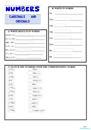 Cardinal and Ordinal Numbers. Interactive worksheet | TopWorksheets