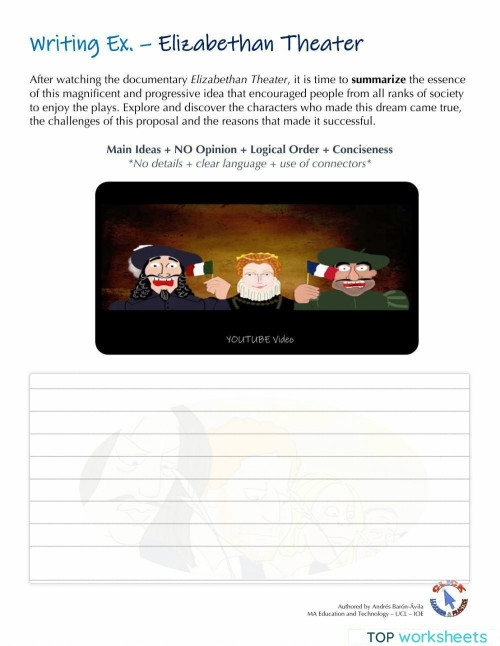 Writing Ex. - Elizabethan Theater (Summary). Interactive worksheet ...