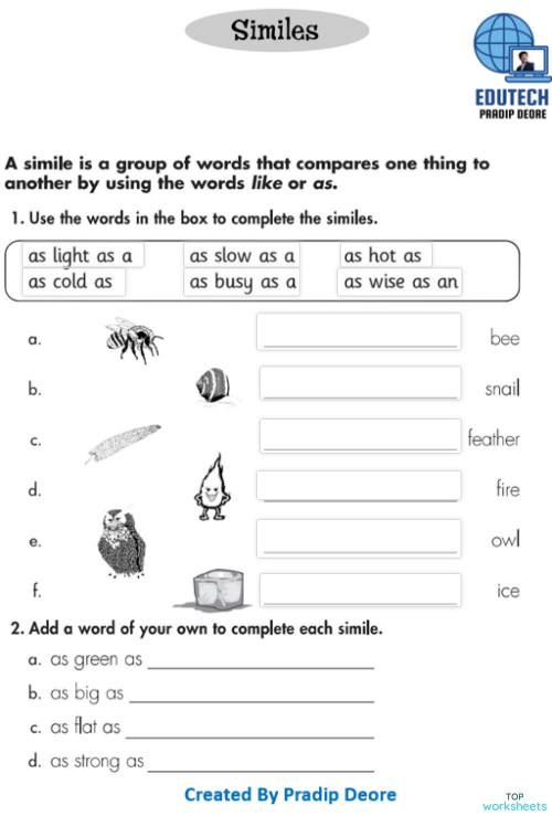 similes ( As-----as ). Interactive worksheet | TopWorksheets
