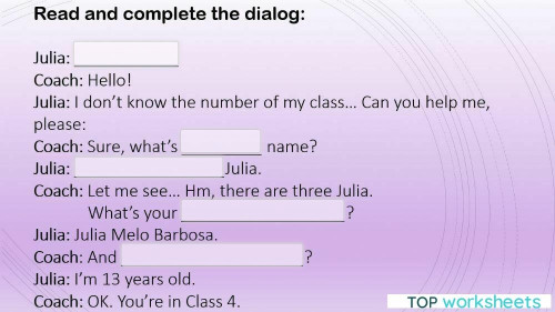 Name and Age - Conversation. Interactive worksheet | TopWorksheets