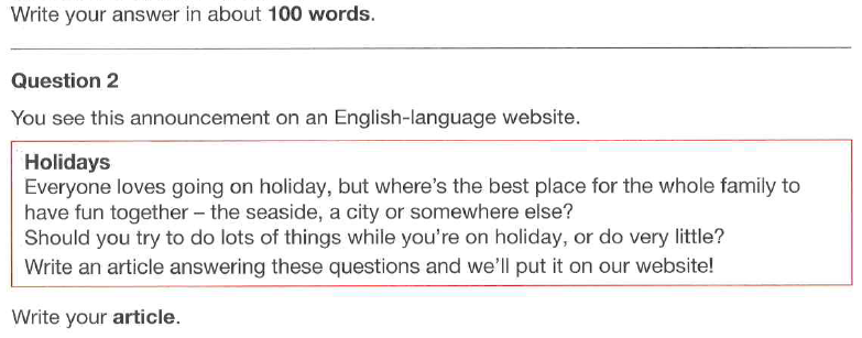 Preliminary B1 Writing part 2 Article #4. Interactive worksheet ...