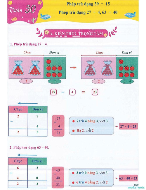TOÁN 1 - TUẦN 30. Interactive worksheet | TopWorksheets