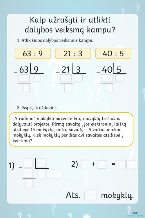dešimtaimių skaičių dalyba. Interactive worksheet | TopWorksheets