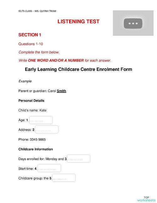 FINAL TEST -IELTS - MS TRÂM. Interactive worksheet | TopWorksheets