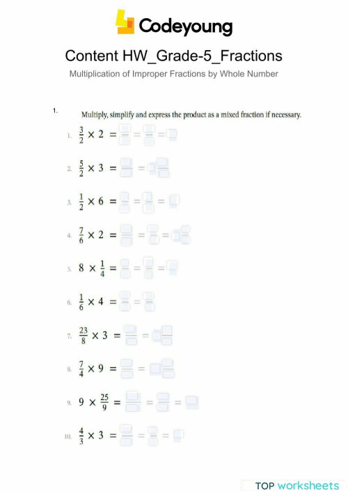 Content-HW-Multiplication of Improper Fractions by Whole Number ...