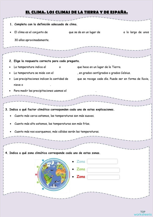 LOS CLIMAS DE LA TIERRA Y DE ESPAÑA. Ficha interactiva | TopWorksheets