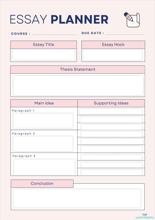 Essay Planner. Interactive worksheet | TopWorksheets