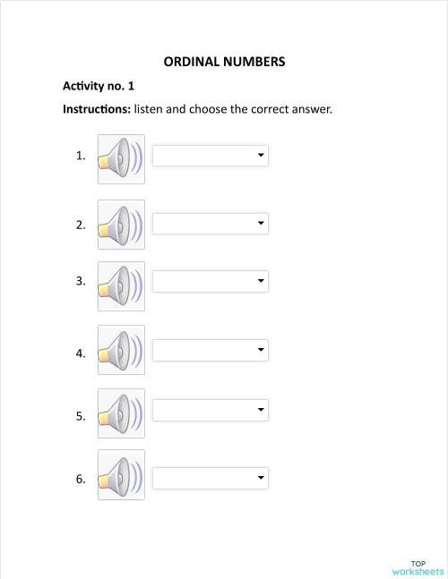 ordinal numbers worksheet. Interactive worksheet | TopWorksheets