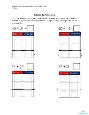 Práctica de sumas y restas de 2 cifras sin reagrupar. Ficha interactiva | TopWorksheets