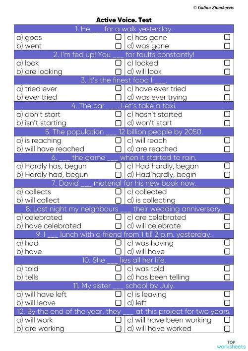 English Tenses. Active Voice. Interactive worksheet | TopWorksheets