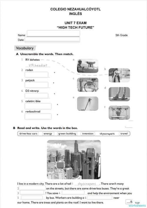 5th Grade Unit 7 Exam. Ficha interactiva | TopWorksheets