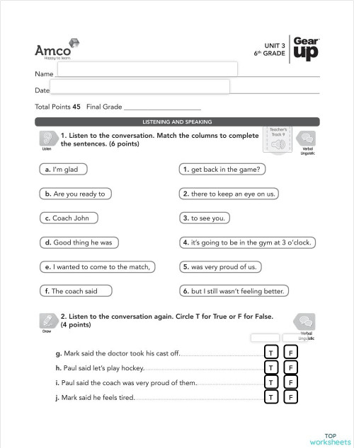 LISTENING COMPREHENSION U3. Ficha interactiva | TopWorksheets