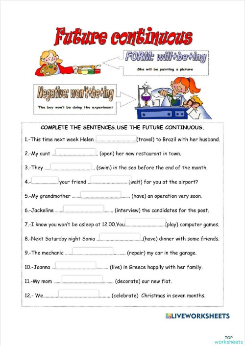 Future continuous. Ficha interactiva | TopWorksheets