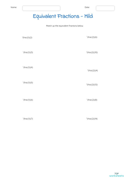 Equivalent Fractions - Mild. Interactive worksheet | TopWorksheets