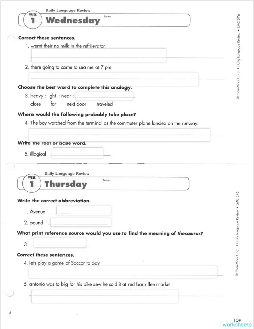 DOL week 1 Wednesday and Thursday. Interactive worksheet | TopWorksheets