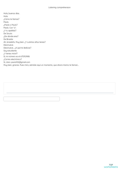 Listening comprehension. Ficha interactiva | TopWorksheets