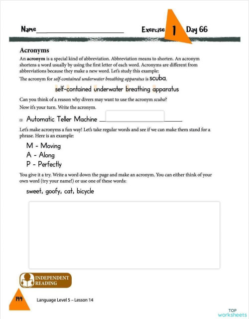 Lesson 12: Acronyms Pg 120 Ex 1. Interactive worksheet | TopWorksheets