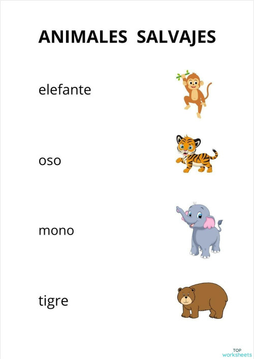 Animales: fichas interactivas y ejercicios online | TopWorksheets