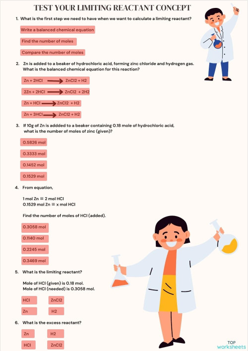 Limiting Reaction Test SES. Interactive worksheet | TopWorksheets
