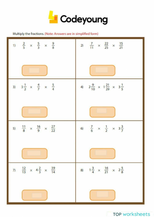 Multiplication of Fractions by Fractions Application. Interactive ...