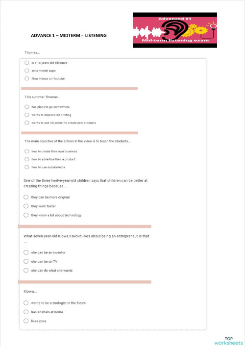 MIDTERM ADV 1 .... Ficha interactiva | TopWorksheets