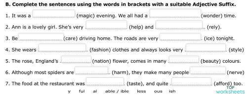 Ov 6 adjectives. Interactive worksheet | TopWorksheets