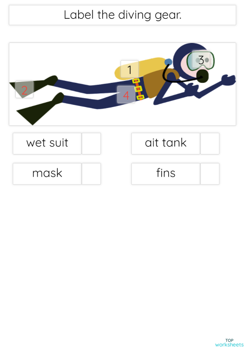 Diving Gear - Vocabulary. Interactive worksheet | TopWorksheets
