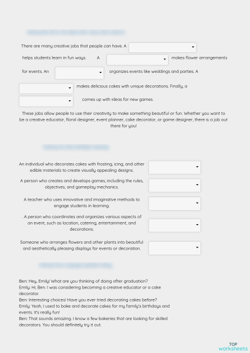 Professional and artistic jobs. Interactive worksheet | TopWorksheets