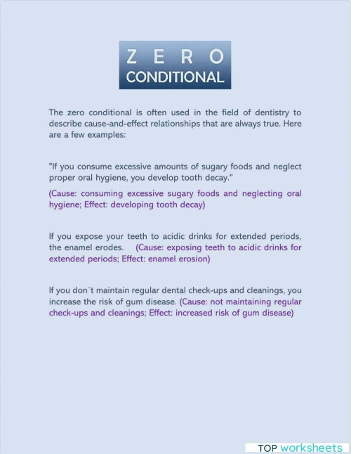 Zero conditional. Interactive worksheet | TopWorksheets